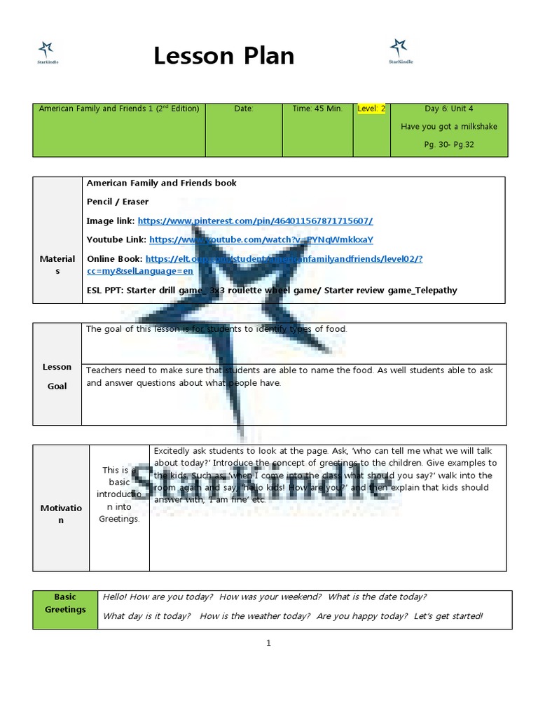 Unit 4 Lesson Plan: Milkshakes | PDF | Cognition | Cognitive Science