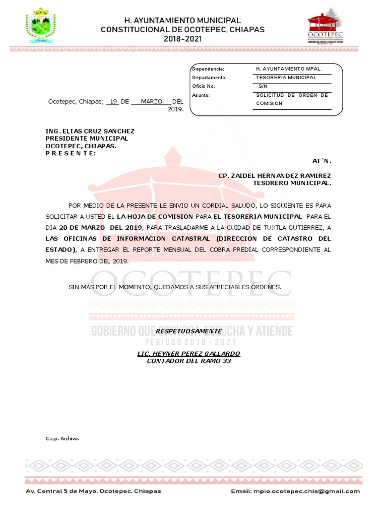 Oficio de Solicitud de Orden de Comision | PDF