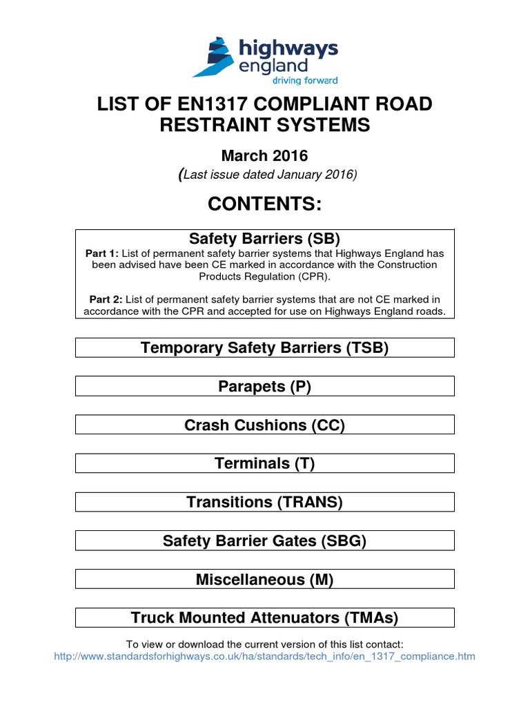 List of EN1317 Compliant RRS March 2016 | PDF | Transport | Road Transport