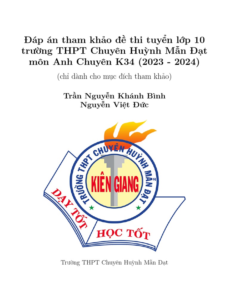 Đáp án tham khảo đề thi Anh Chuyên K34 Humada | PDF