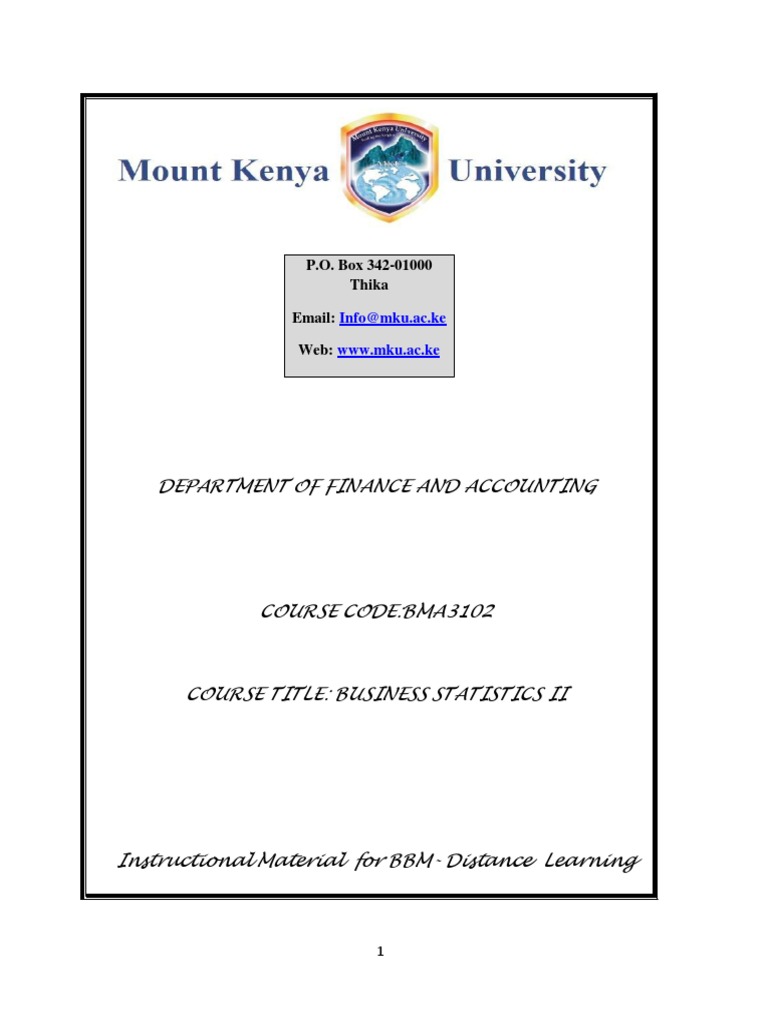 Business Statistics II Course Outline | PDF | Statistical Hypothesis ...