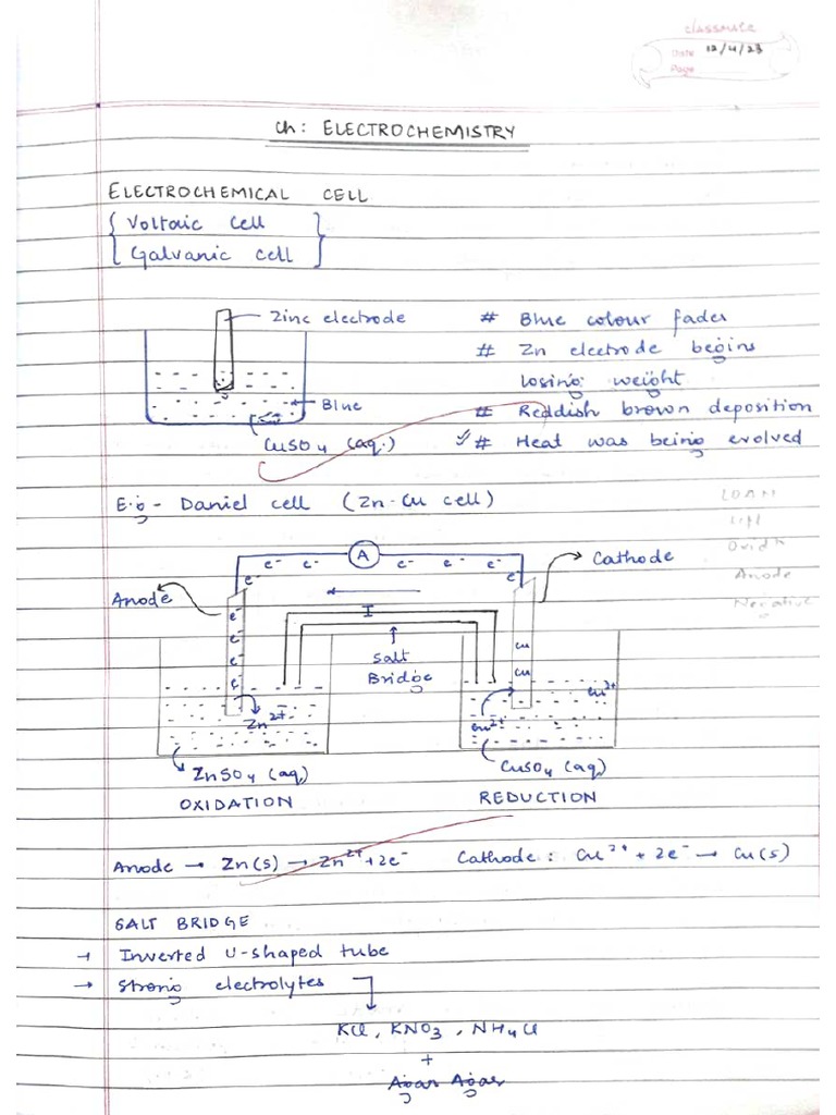 Electrochemistry Notes (Aadya Shankar Xii-A) | PDF
