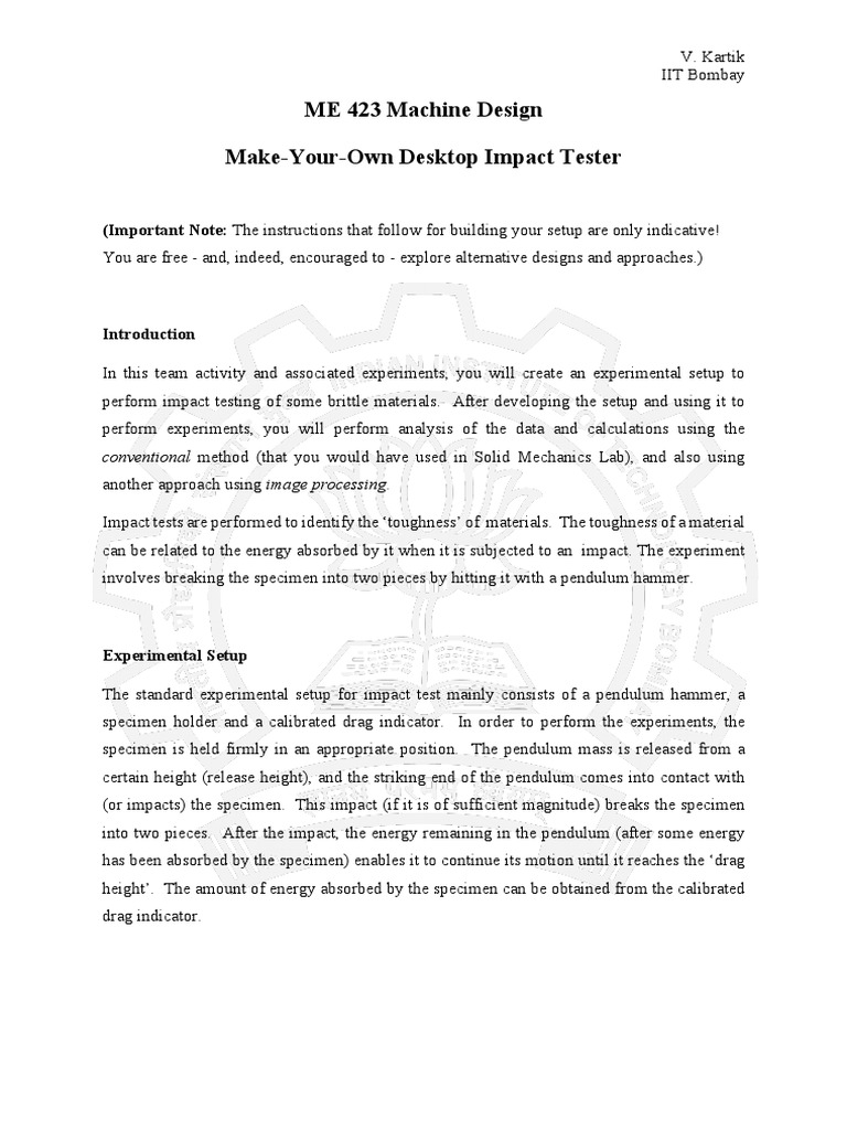 ME 423 Make-Your-Own Impact Tester | PDF | Mass | Experiment