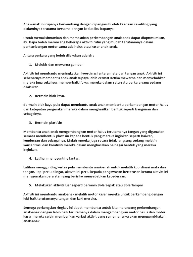 Aktiviti Perkembangan Motor Halus | PDF