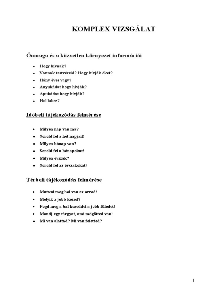 Komplex Vizsgálat Lap | PDF
