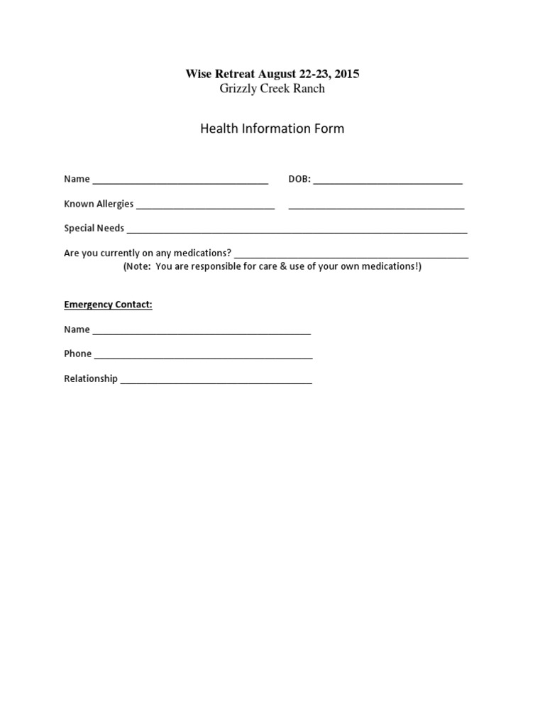 Health Information Form | PDF