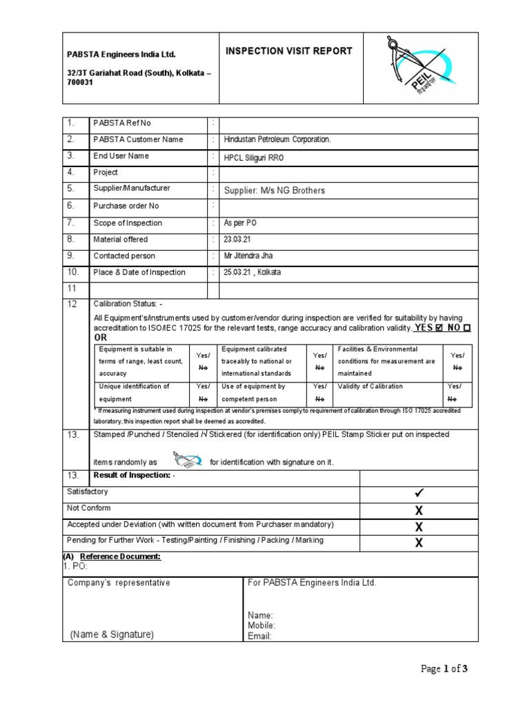 Inspection Report for HPCL Project | PDF