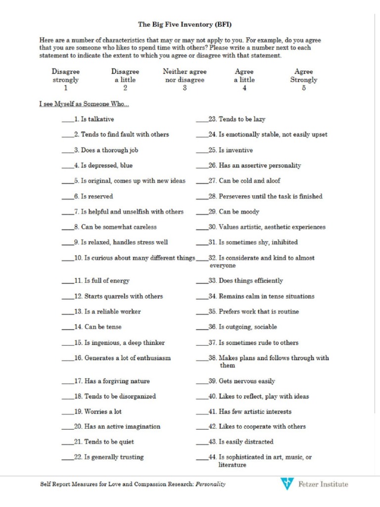 Big 5 Personality Assessment | PDF