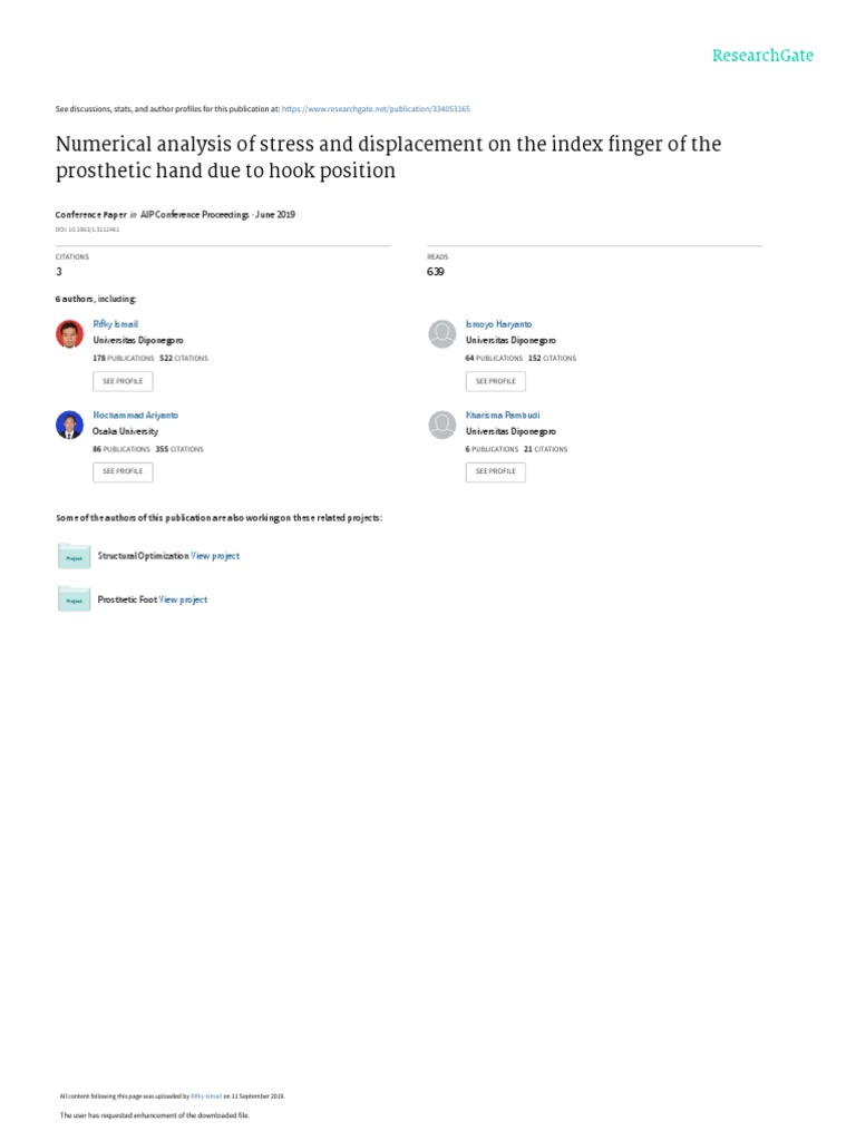 Numerical Analysis of Stress and Displacement On The Index Finger of ...