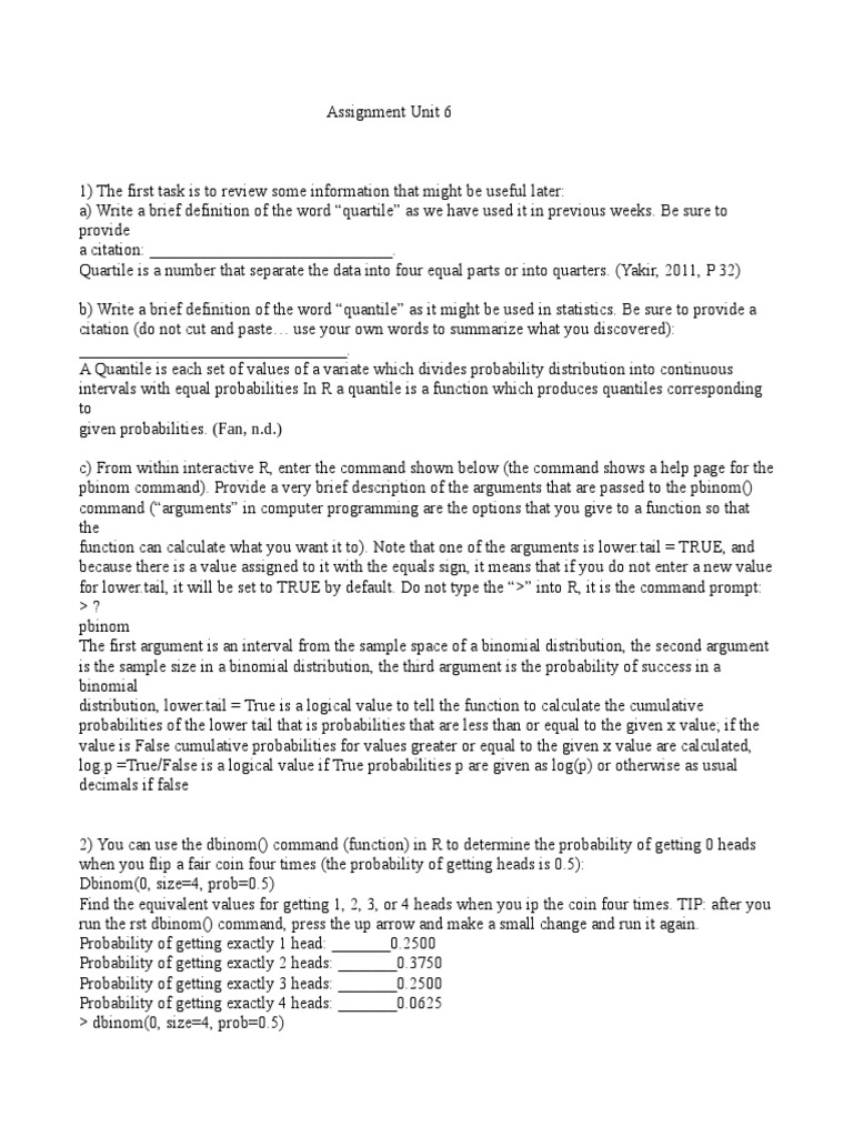 Assignment Unit 6 | Download Free PDF | Quantile | Probability Distribution Assignment Unit 6 | Download Free PDF | Quantile | Probability Distribution