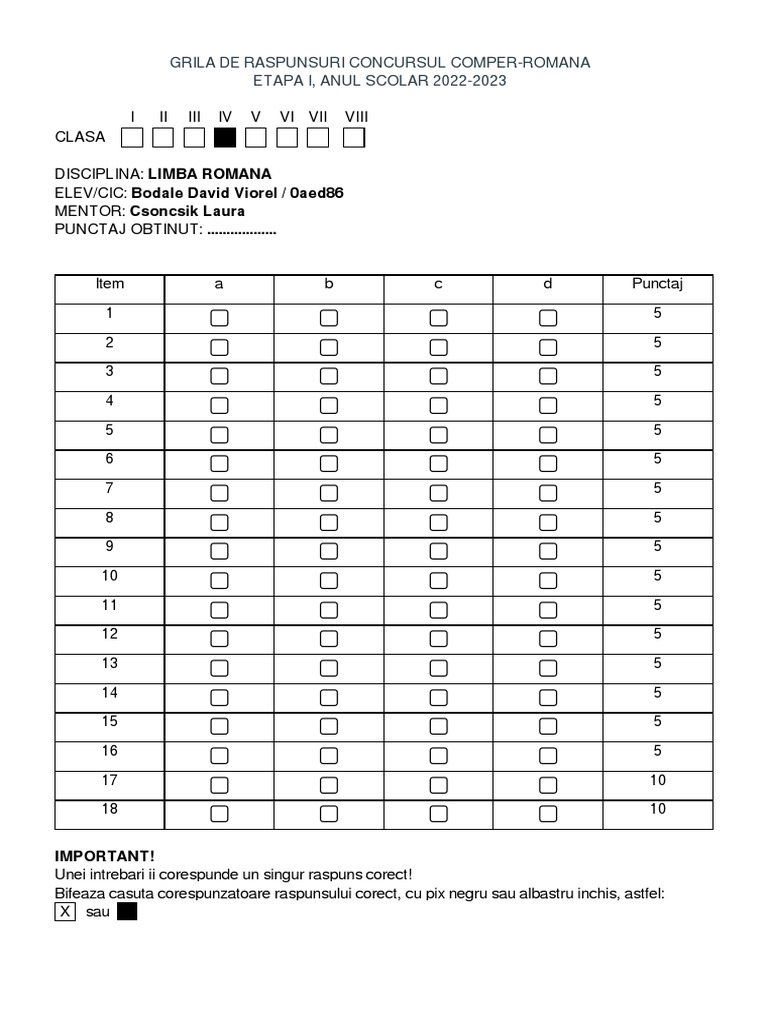 Grile Raspuns COMPER-COMUNICARE ETAPA I | PDF