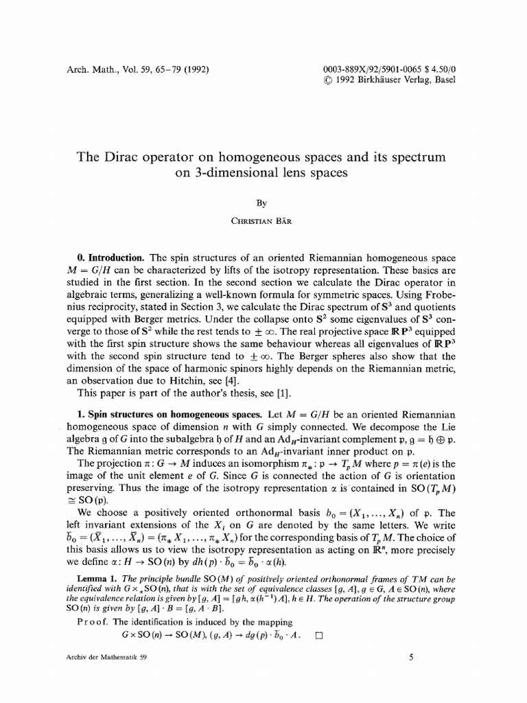 Dirac Operator on 3D Lens Spaces | PDF