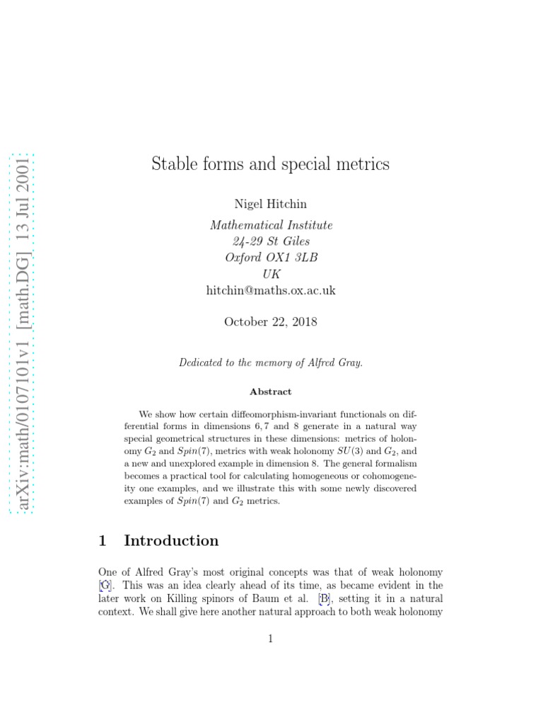Hitchin-2001-Stable Forms and Special | Download Free PDF ...