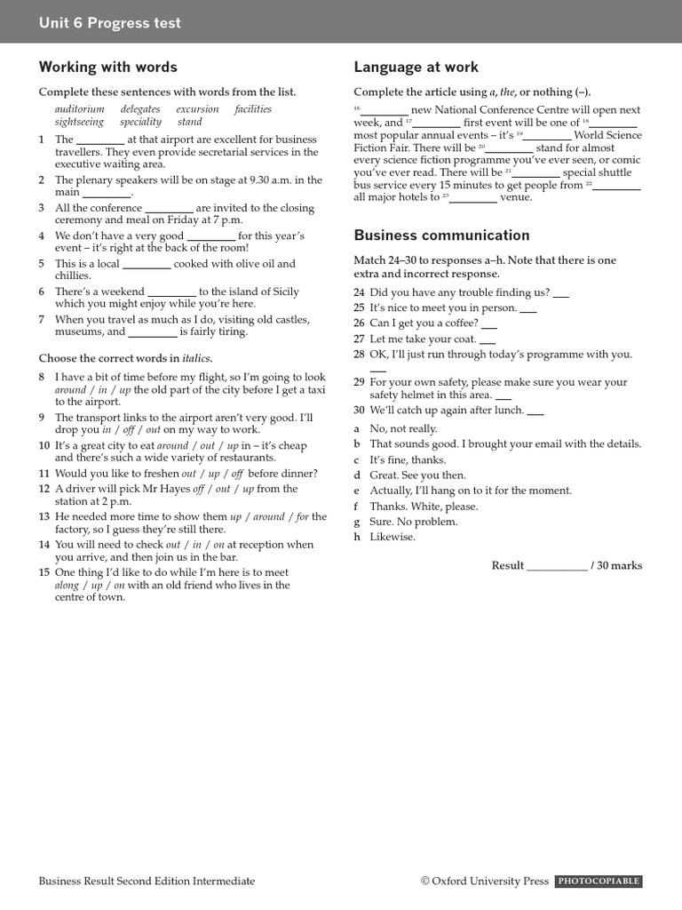 BR2e Intermediate Unit6 Progress Test | PDF