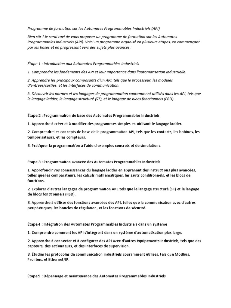 Programme de Formation Sur Les Automates Programmables Industriels | PDF