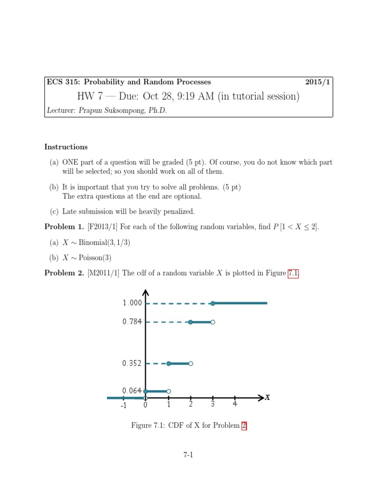 ECS315 - HW - 2015 - 7 (Midterm Examples) | PDF | Poisson Distribution ...