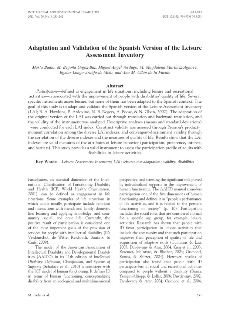 Adapt and Validation Leisure Inventory | PDF | Quality Of Life ...