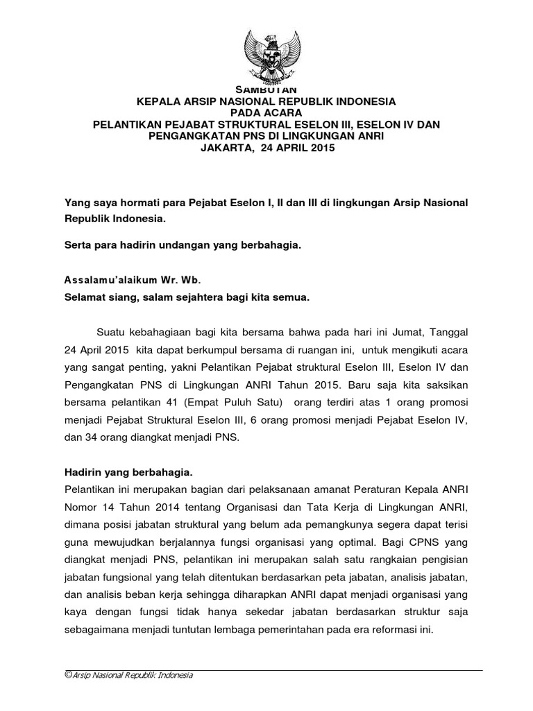 Contoh Sambutan Pelantikan | PDF