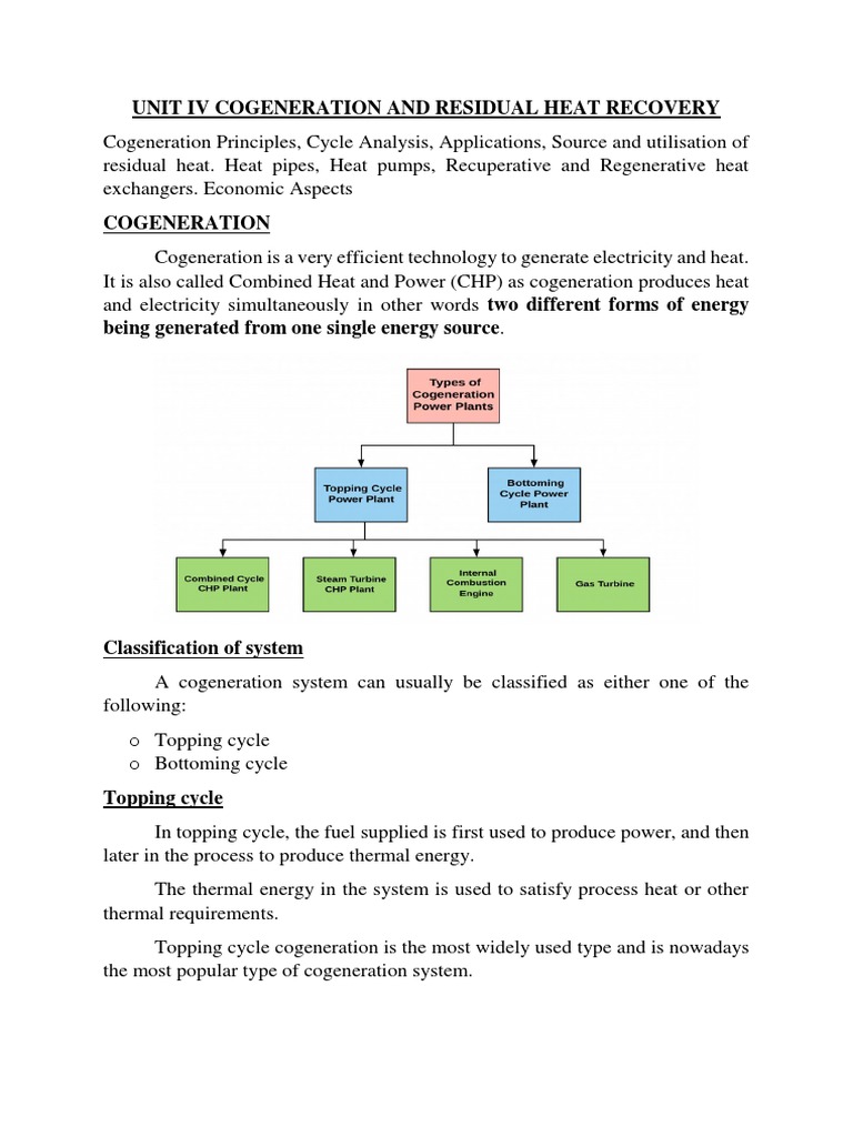 Unit Iv Cogeneration and Residual Heat Recovery | PDF | Cogeneration ...