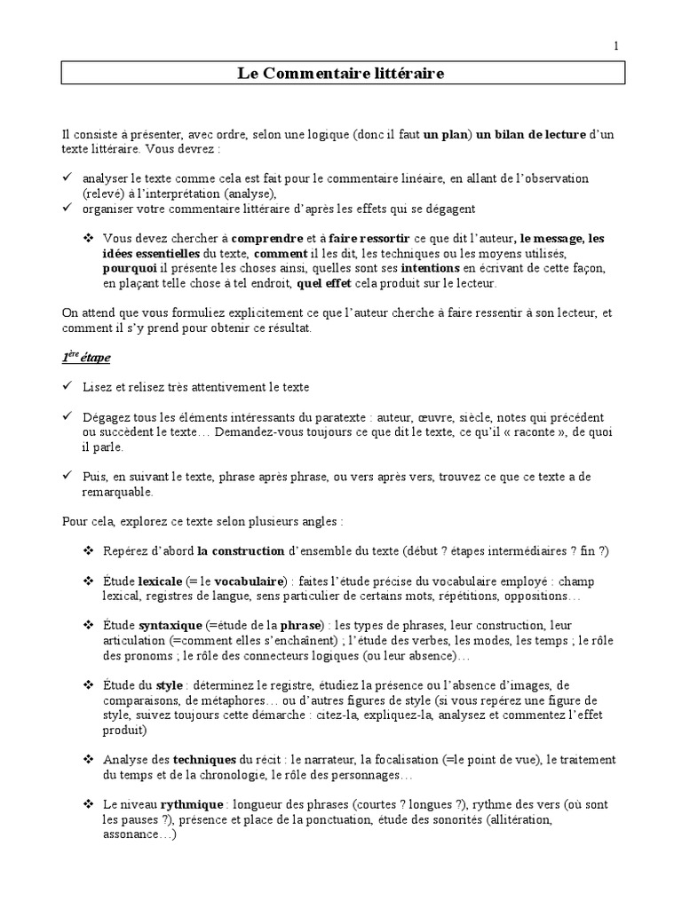 Commentaire Litteraire Methode | PDF