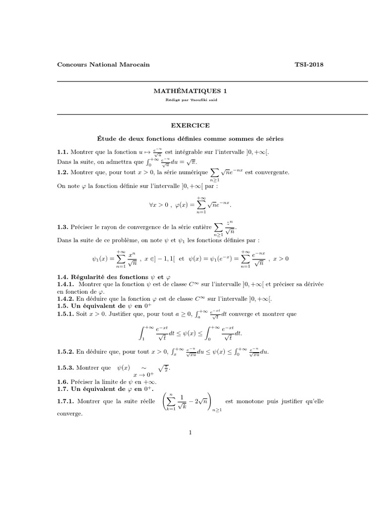 CNC 2018 Math-1 TSI | PDF