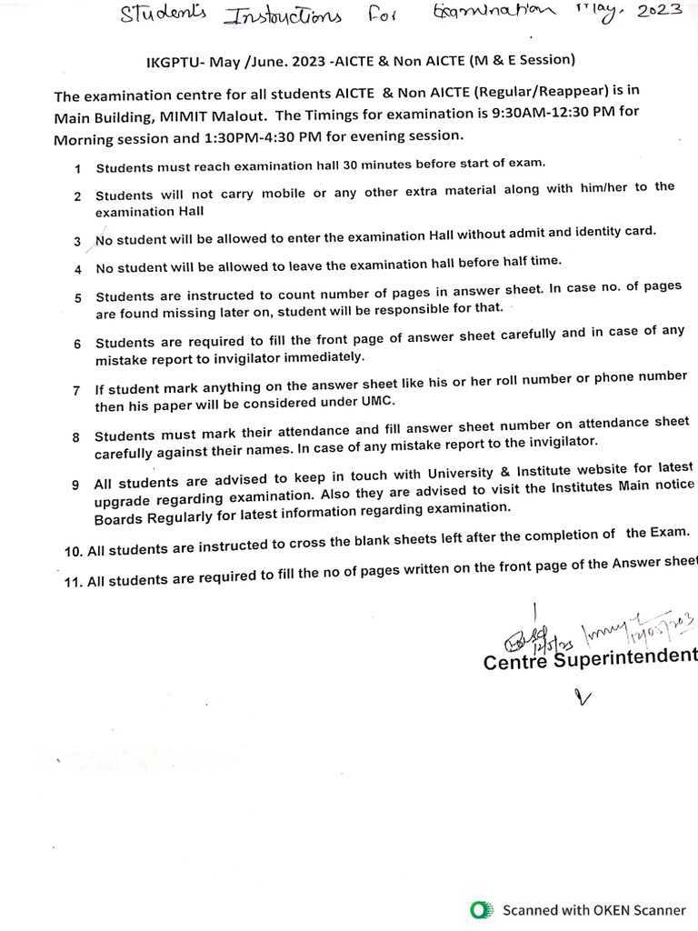 Students Instructions For Examination May 2023 | PDF