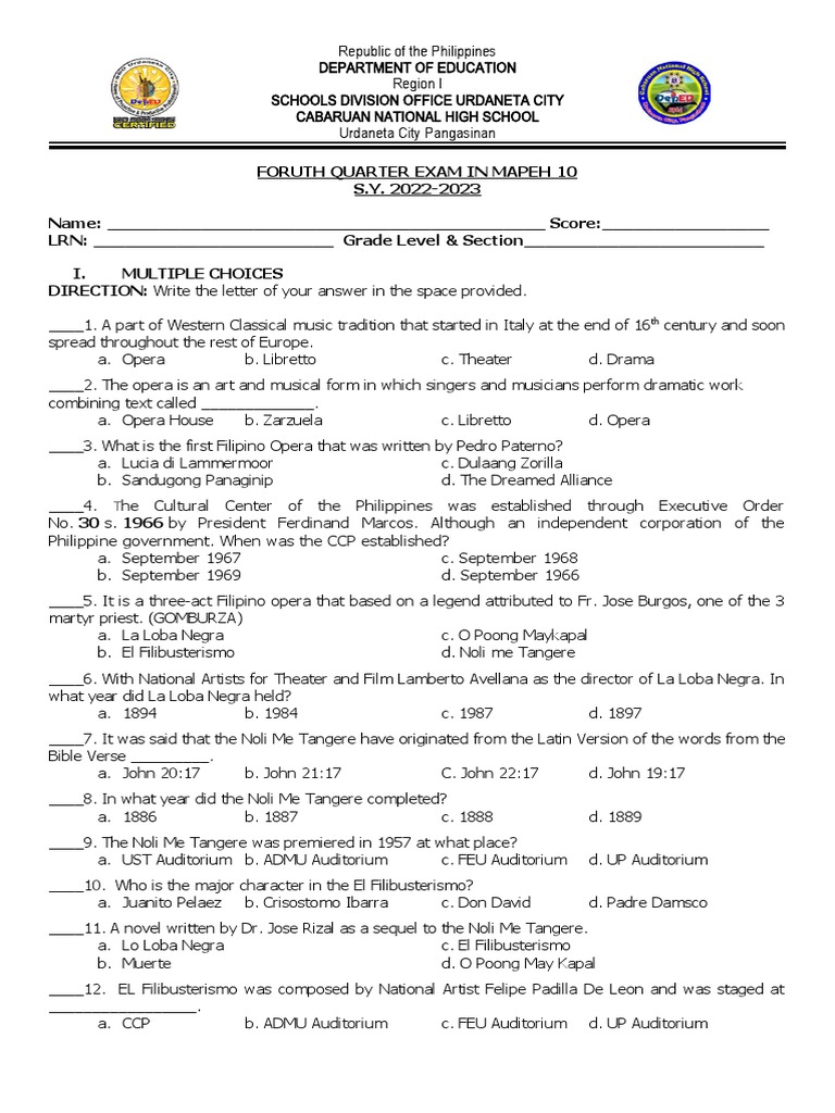 Mapeh 10 Pre Finals | PDF