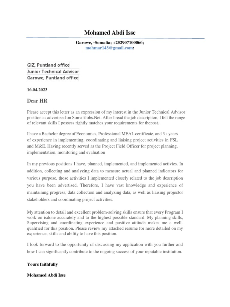 Cover Letter Giz | PDF