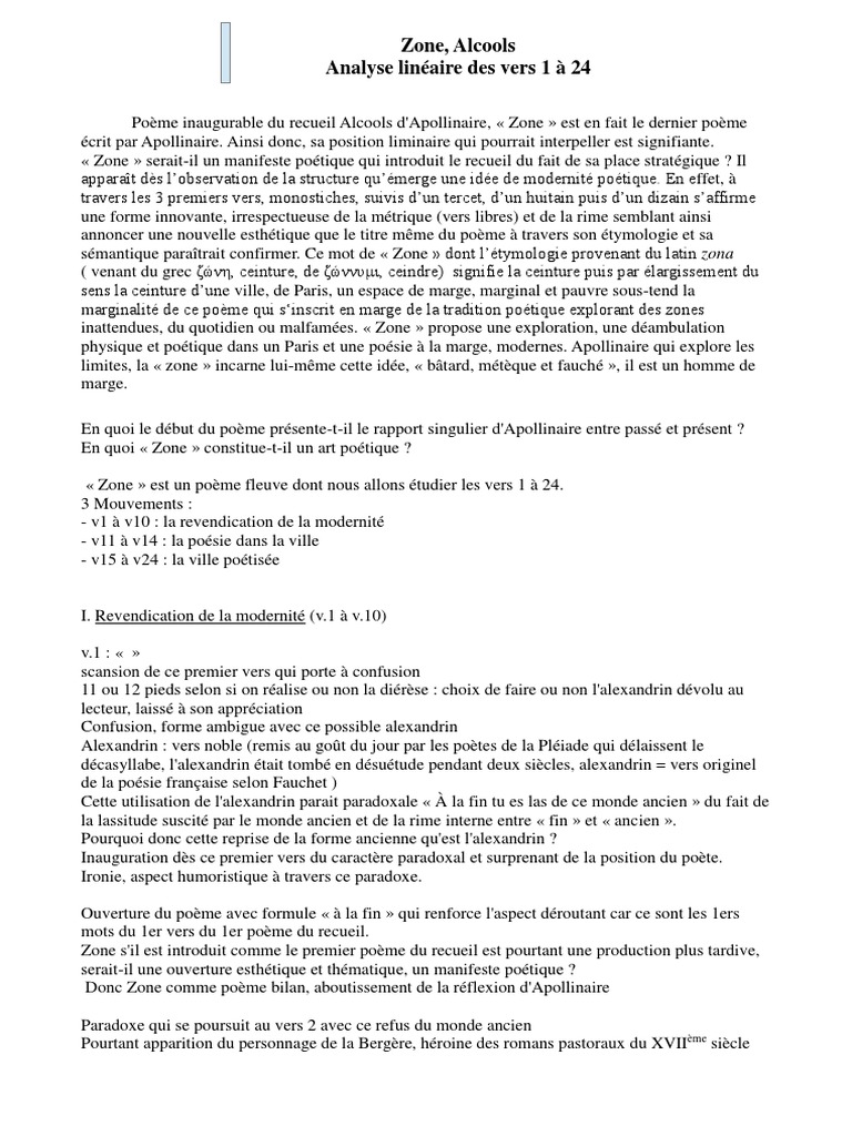 Analyse du poème "Zone" d'Apollinaire | PDF | Poésie