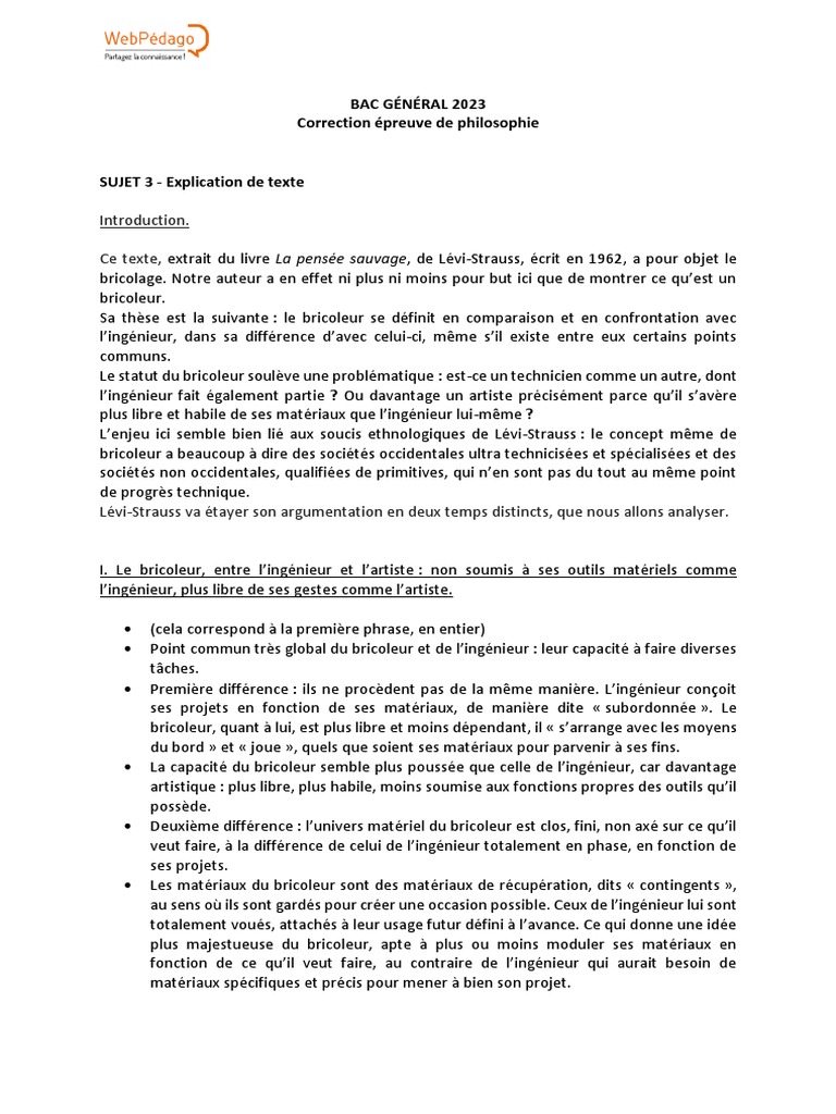 Correction Bac 2023 Philo Voie Générale - Explication Texte | PDF
