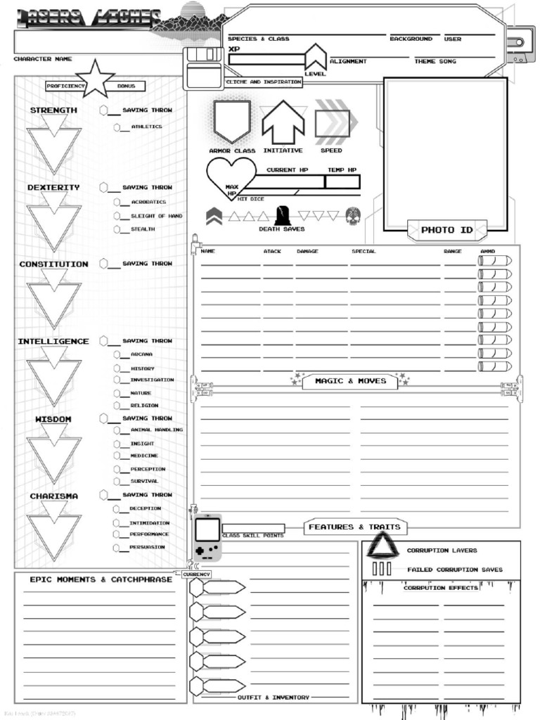 Character Sheet For Lasers & Liches | PDF