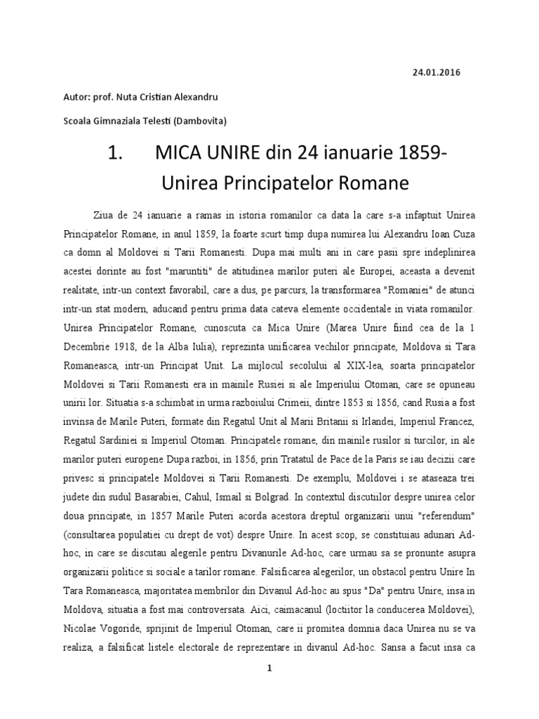 Mica Unire Din 1859 | PDF