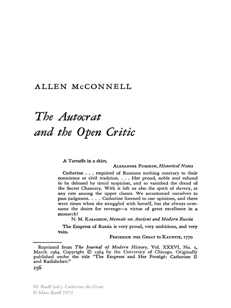 The Autocrat and The Open Critic: Allen Mcconnell | PDF