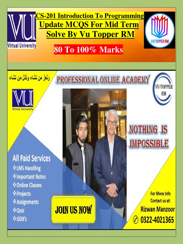 CS201 Mcqs MidTerm by Vu Topper RM-1 | PDF CS201 Mcqs MidTerm by Vu Topper RM-1 | PDF