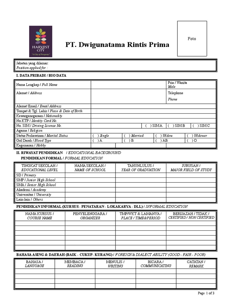 FORM ISIAN PELAMAR-HC Rev (1) | PDF