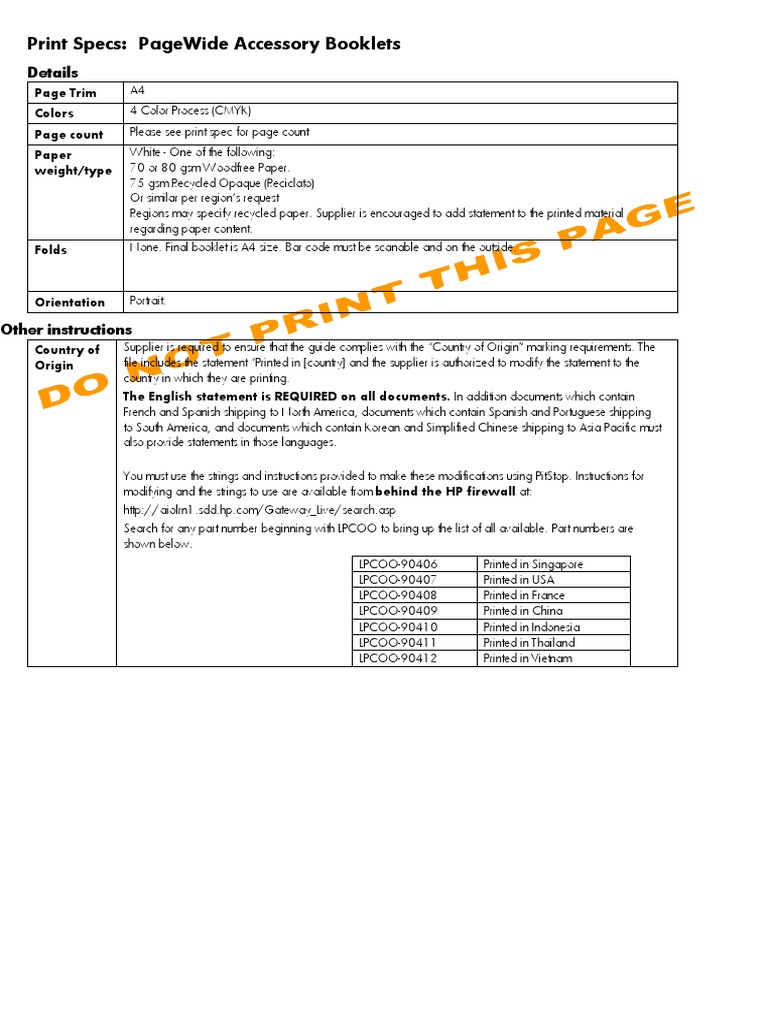 Print Specs: Pagewide Accessory Booklets: Details | PDF | Paper | Computing
