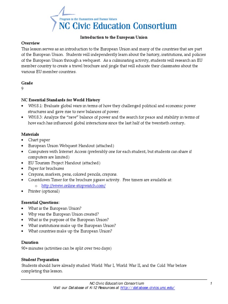 Introduction to the European Union Lesson | PDF | Euro | European Union