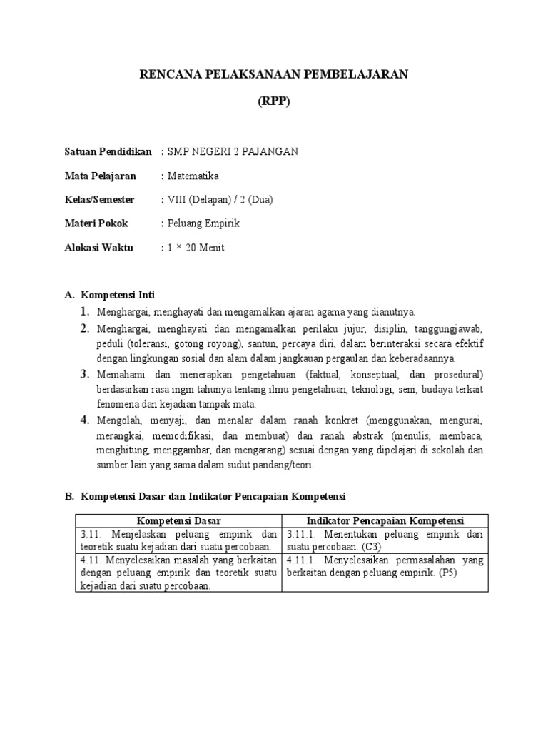 RPP Model Discovery Learning Materi Peluang Empirik | PDF