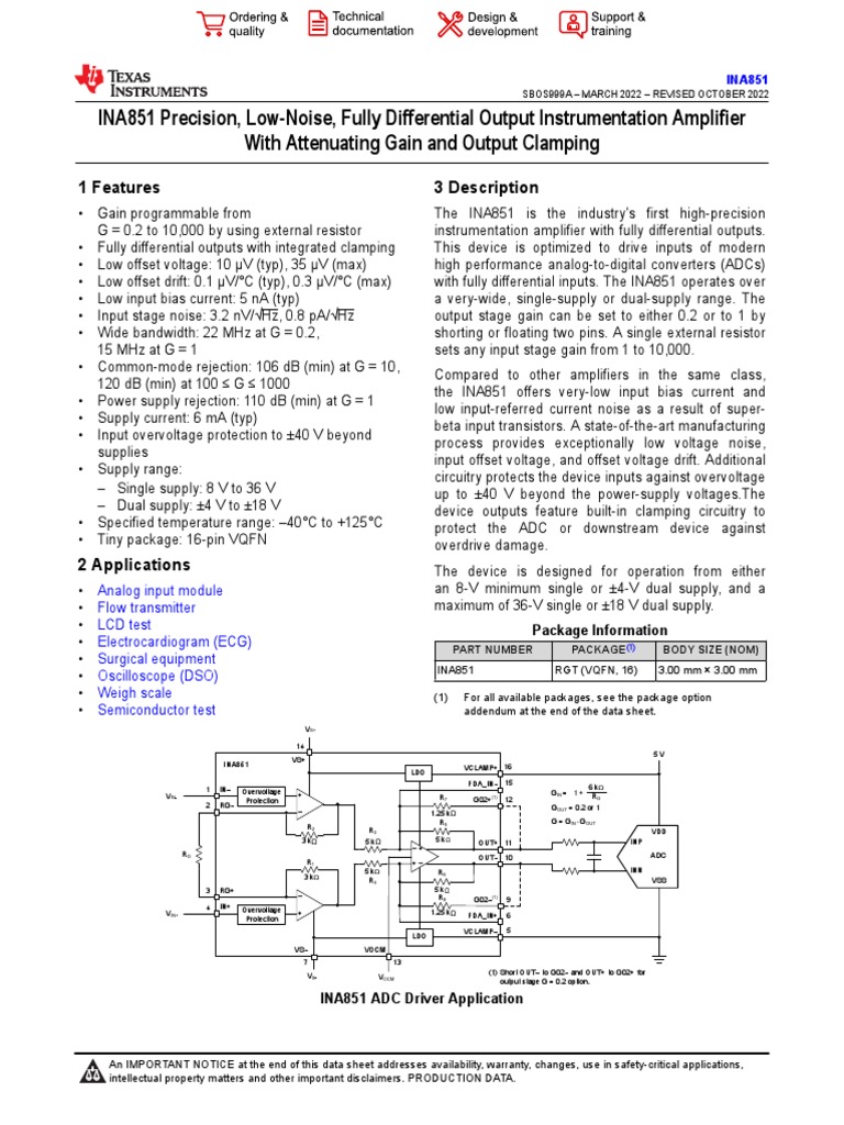 Ina851 Opamp | PDF | Electrostatic Discharge | Amplifier
