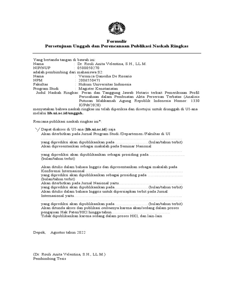 Ibu Velent - Form Persetujuan Naskah Ringkas (Veronica Ganesha de ...
