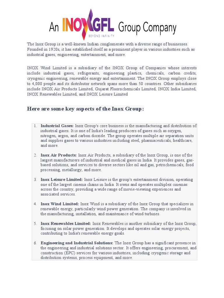 The Inox Group Is A Well | PDF | Sustainability | Nature