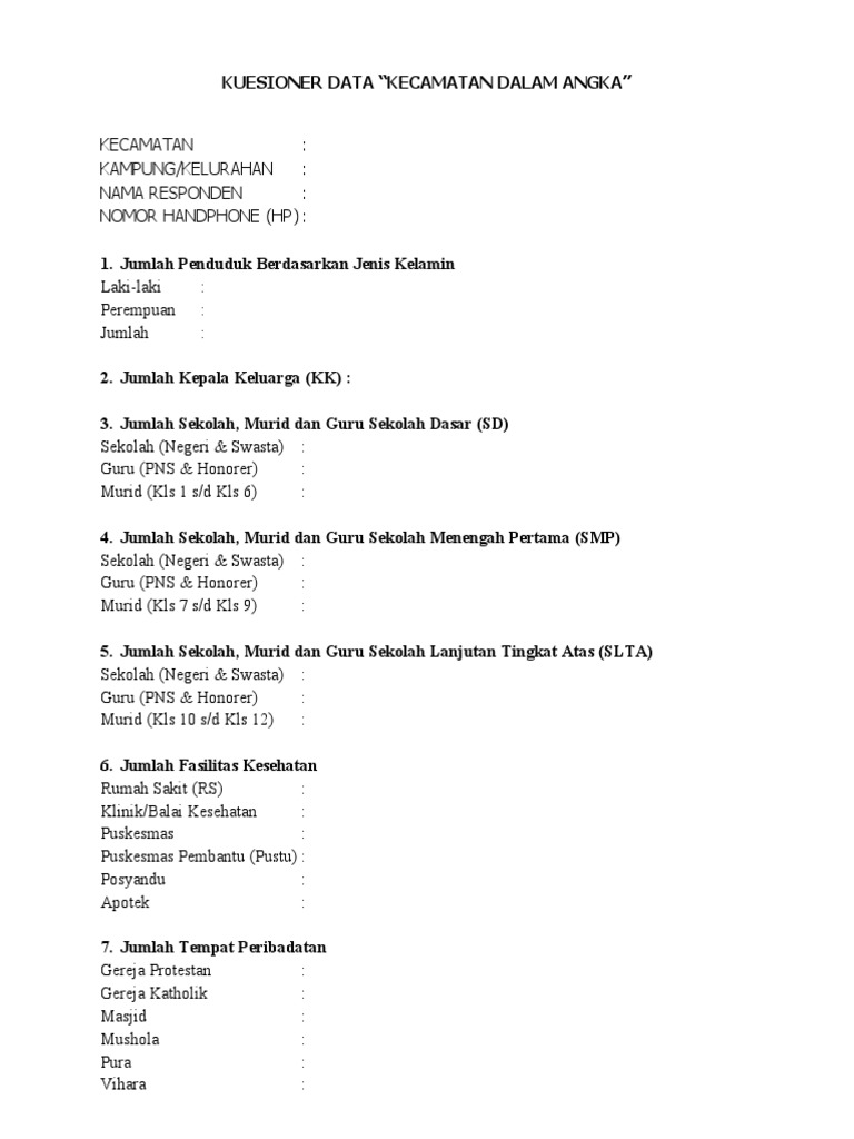 Format Kuesioner Data | PDF