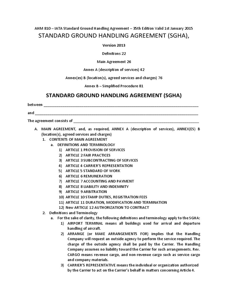 IATA Standard Ground Handling Agreement 2013 | PDF