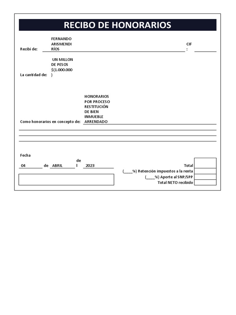 Recibo de Honorarios Formato Word | PDF