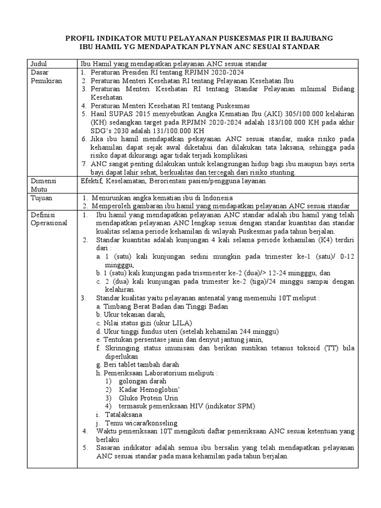 Profil Indikator Bumil ANC | PDF