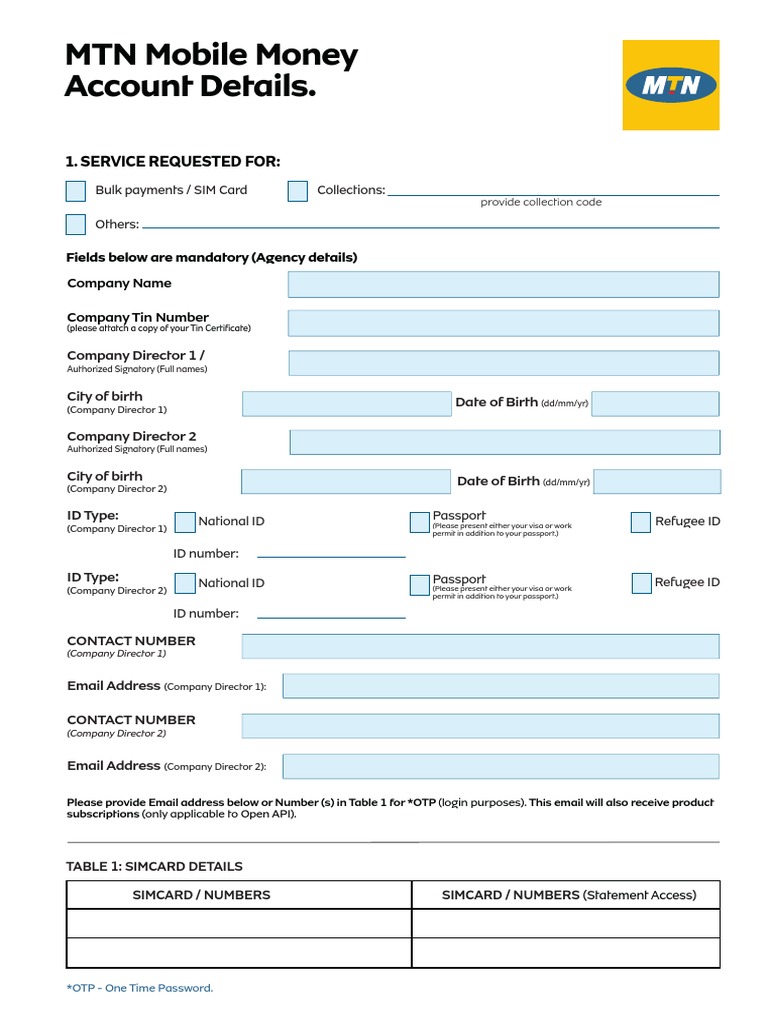 MOBILE MONEY ACCOUNT DETAILS FORM | PDF