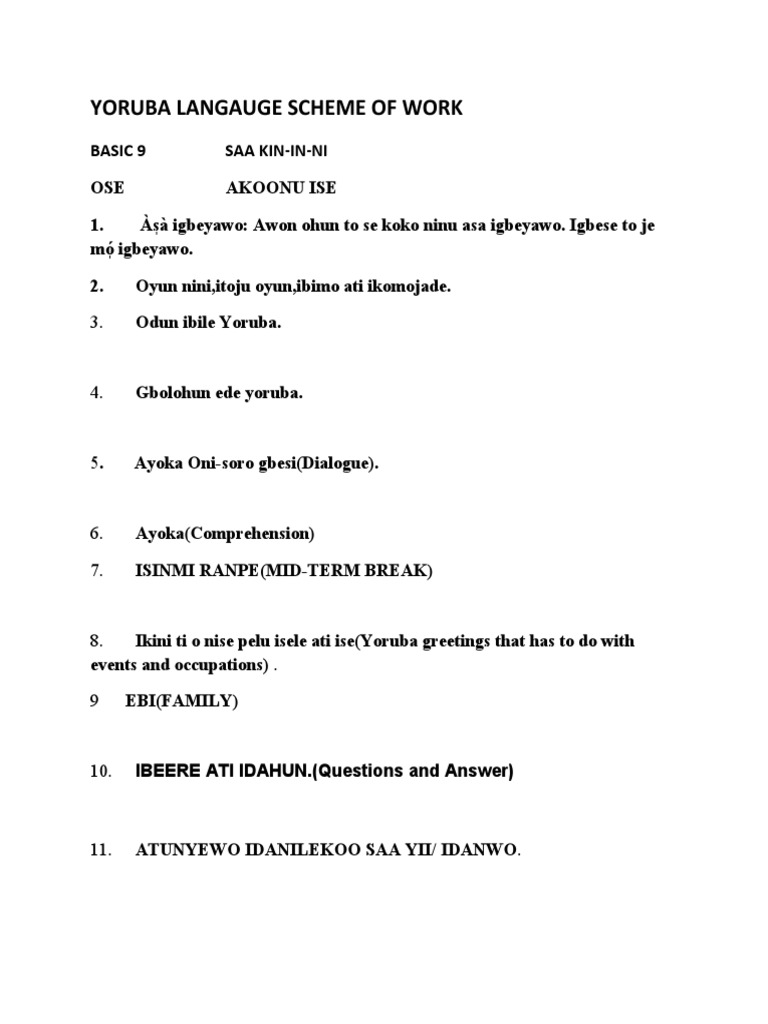 Basic 9 First Term Yoruba L2 | PDF