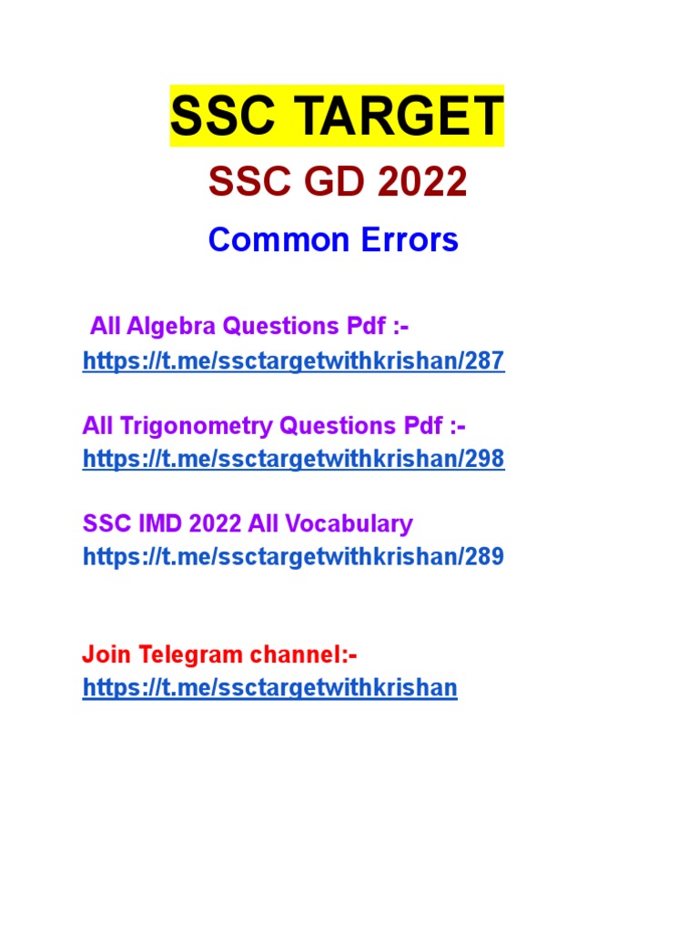 SSC GD 2022 All Common Errors (Mock Format) | PDF