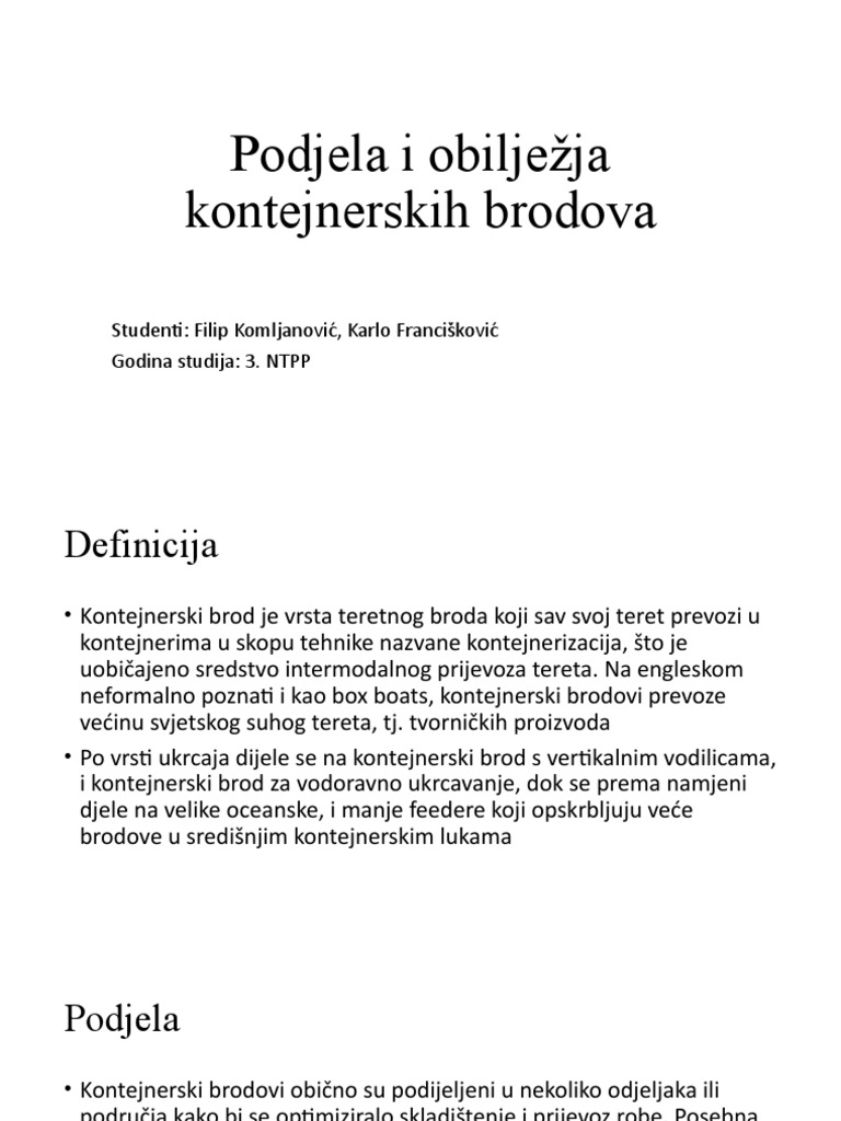 Podjela I Obilježja Kontejnerskih Brodova | PDF