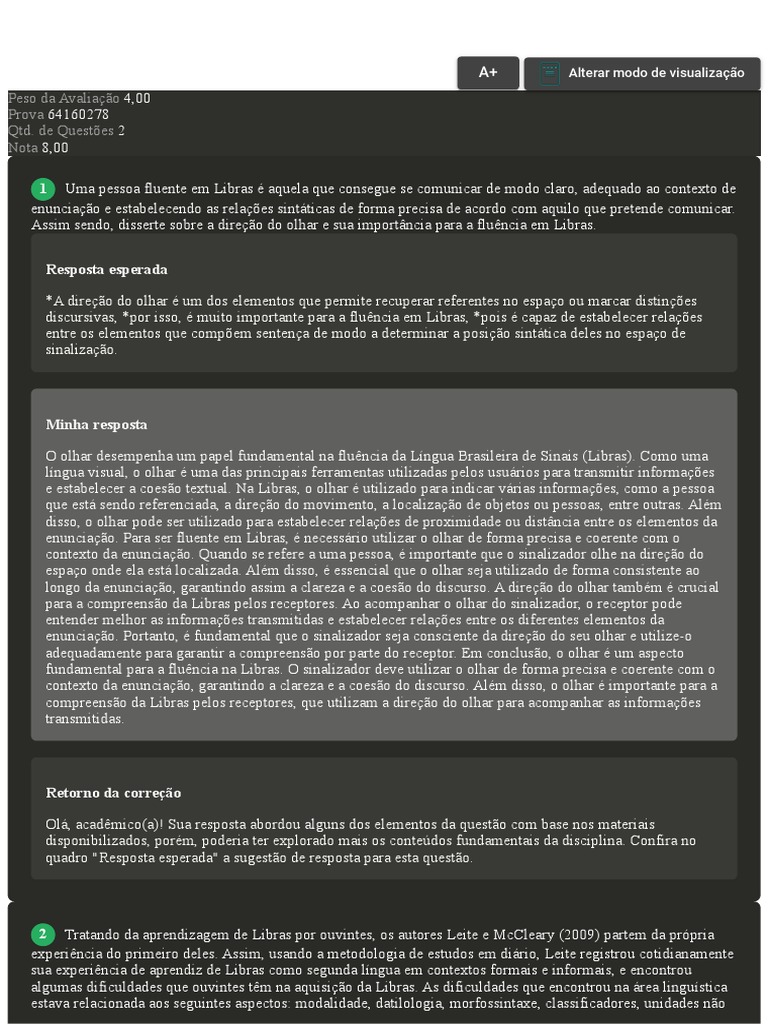 GABARITO - Língua Brasileira de Sinais - Libras III - Avaliação Final ...